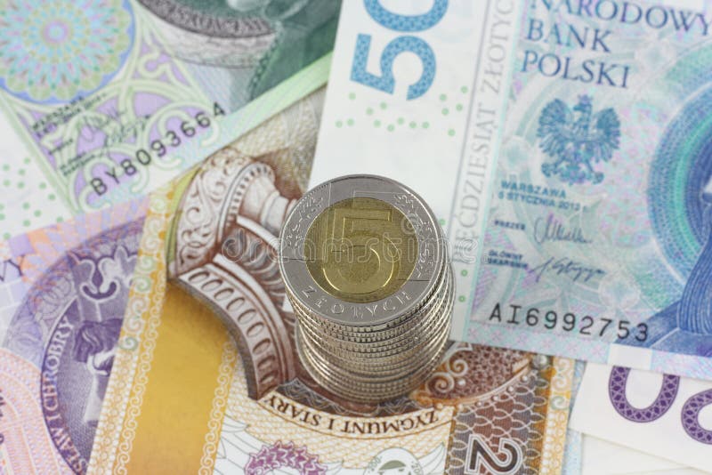 Polish Coin 2 Zloty Over Euro Banknotes. Poland and EU Money Stock ...