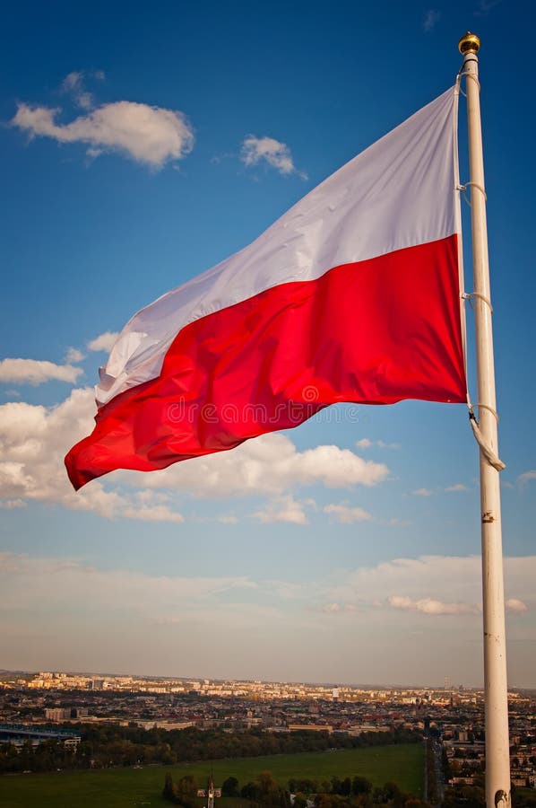 Polish Flag / Flag of Poland with Crowned Eagle Stock Photo - Image of ...