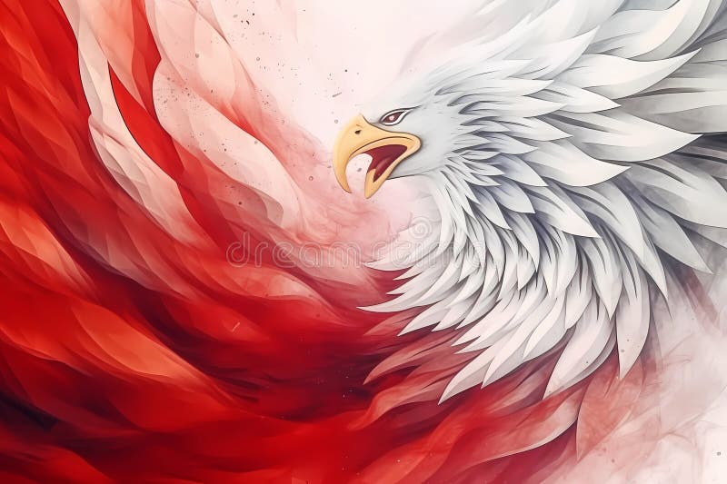 Polish Flag. Drawing of an Eagle Surrounded by White and Red Fabric ...
