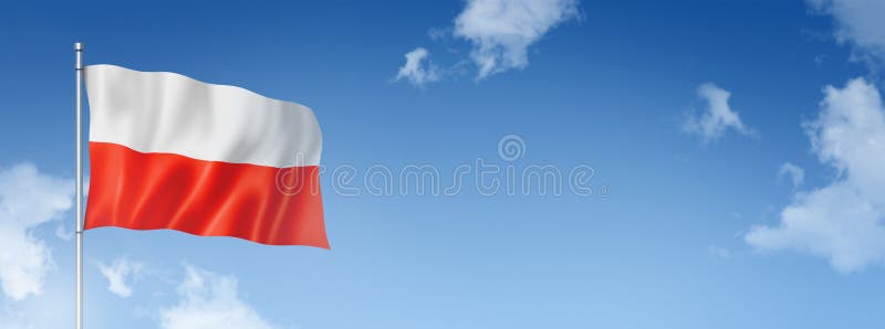 Polish Flag Isolated on a Blue Sky. Horizontal Banner Stock ...