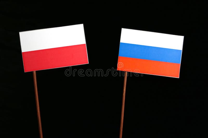 Polish Flag with Russian Flag on Black Stock Image - Image of ...