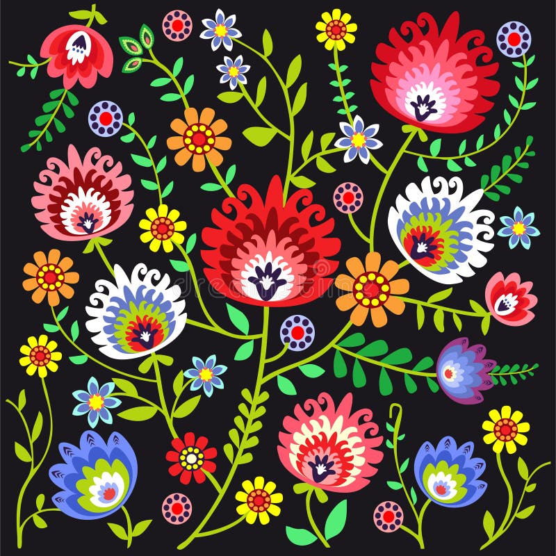 Floral Polish Folk Art Pattern in Square - Wzory Lowickie, Wycinanki ...