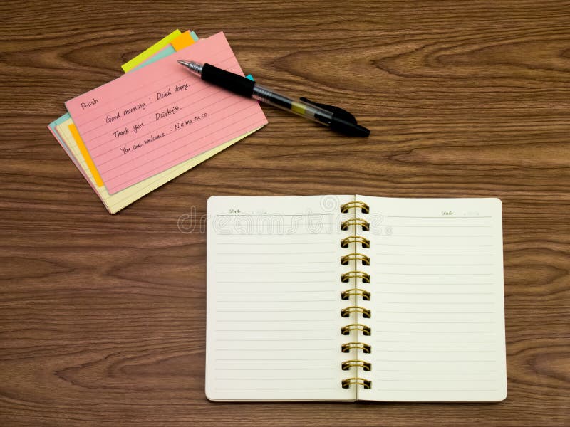 Polish; Learning New Language Writing Words on the Notebook Stock Image ...