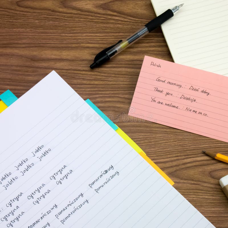 Polish; Learning New Language Writing Words on the Notebook Stock Image ...