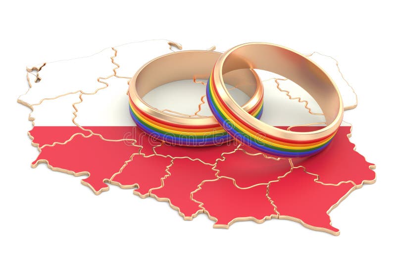 Polish Map with LGBT Rainbow Rings, 3D Rendering Stock Illustration ...