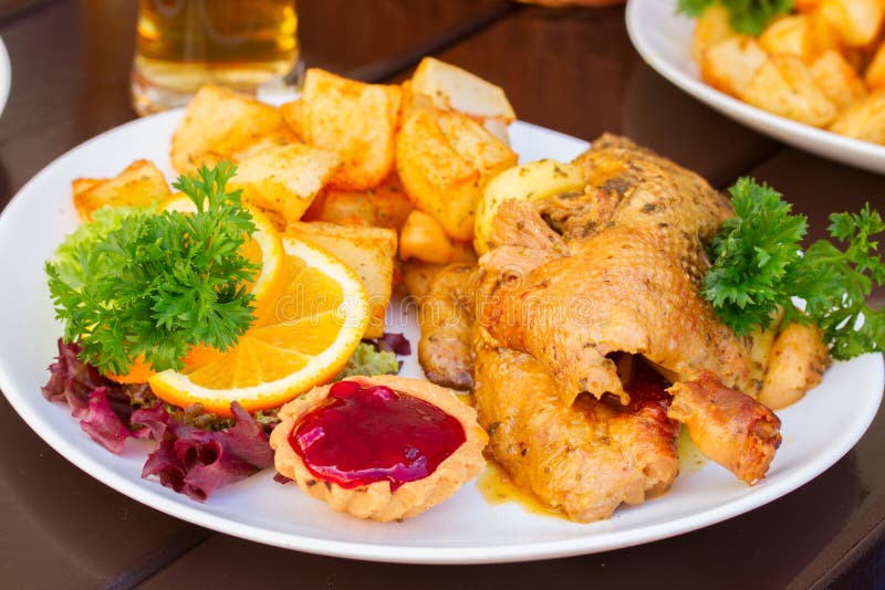 Polish National Dish - Duck with Apples and Potato Stock Image - Image ...