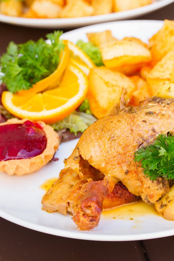 Polish National Dish - Duck with Apples and Potato Stock Photo - Image ...