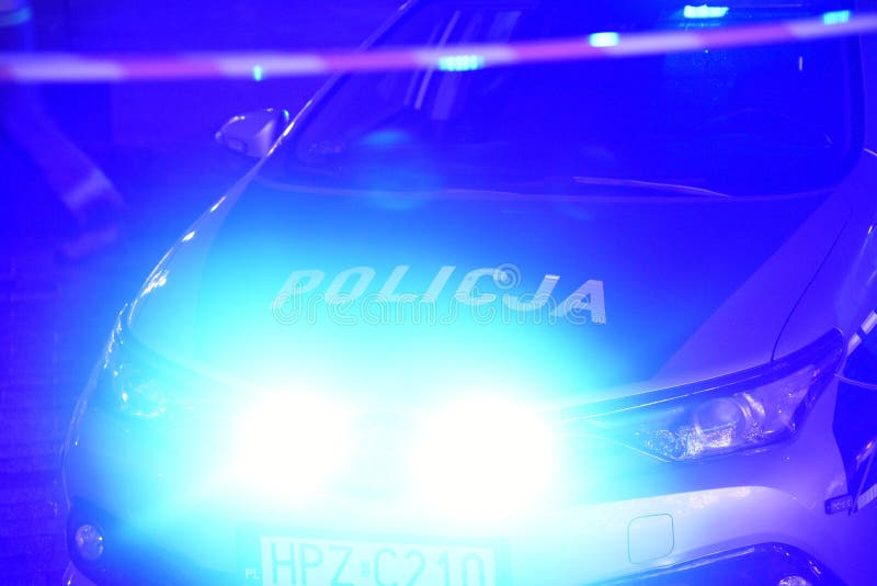 Polish Police Car with Blue Lights on during an Intervention Stock ...