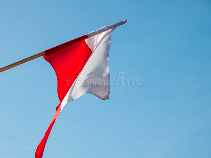 Polish Red White Flag on Blue Sky Background Stock Image - Image of ...