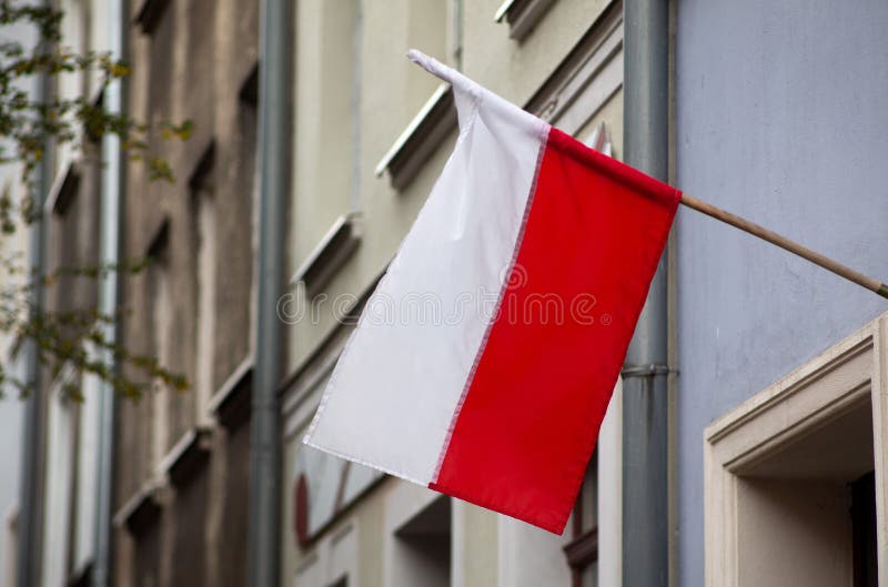 Polish Red and White Flags in the Old Town Stock Photo - Image of house ...