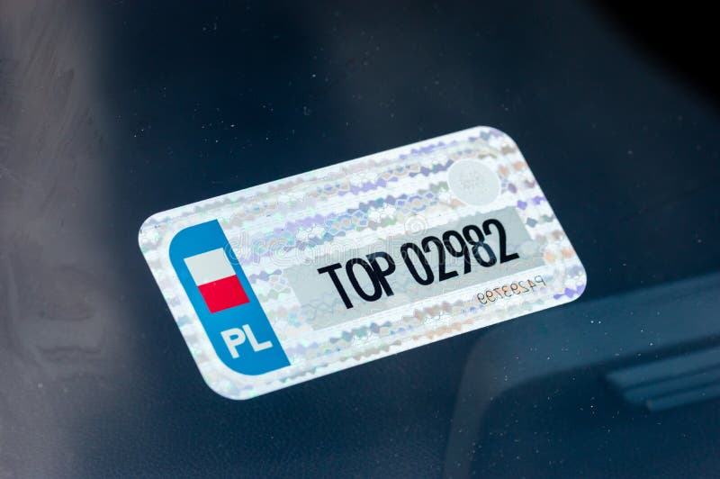 Polish Sticker with Register Number of Car Inside of Windshield ...