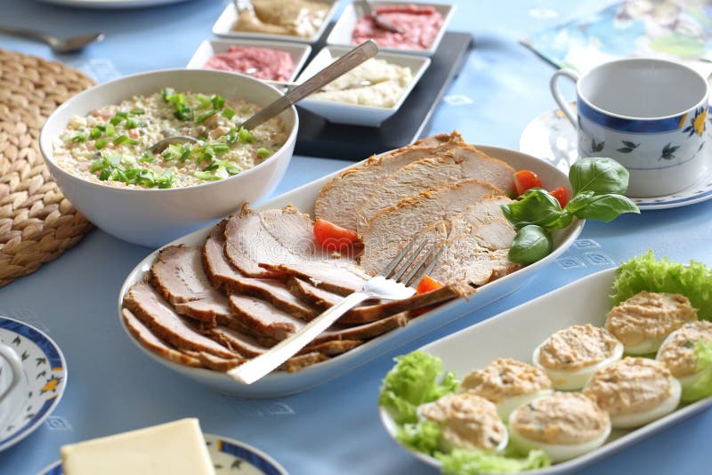 Polish Traditional Easter Breakfast Dishes on Festive Table Stock Image ...