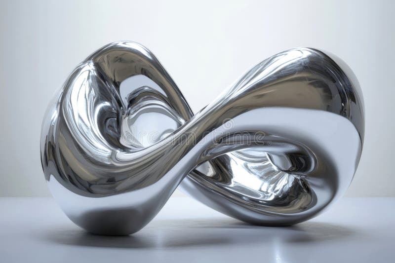 Polished Abstract Sculpture in Silver Finish with Fluid Design Stock ...