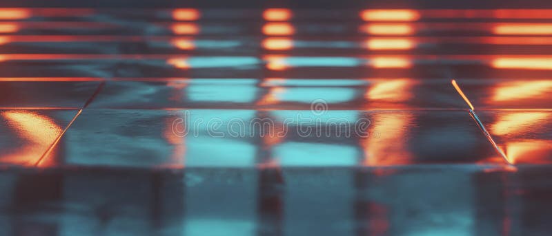 Polished Aluminum Reflecting Vibrant Neon Shapes with Abstract ...