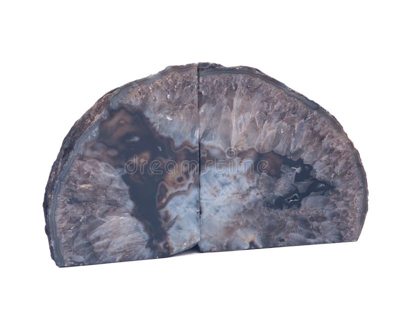 Polished Black Agate Geode Bookend Stock Photo - Image of mineral ...