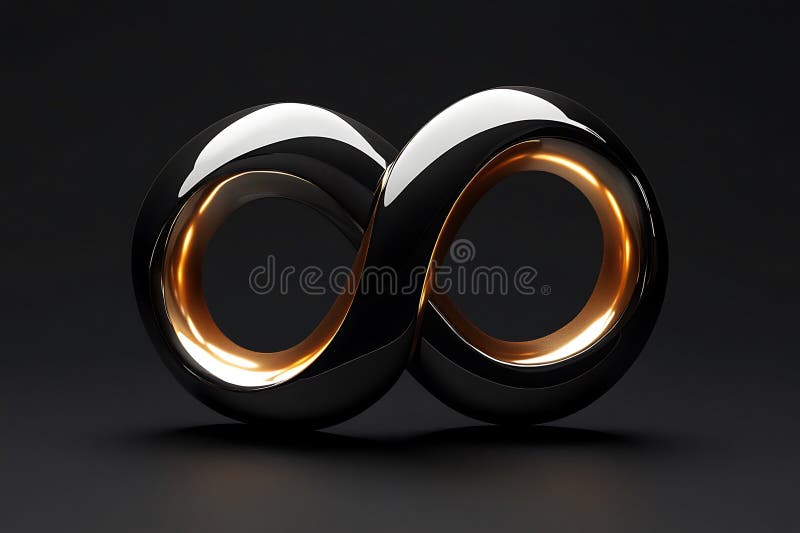 Polished Black Infinity Symbol with Gold Inner Glow, Isolated on Black ...