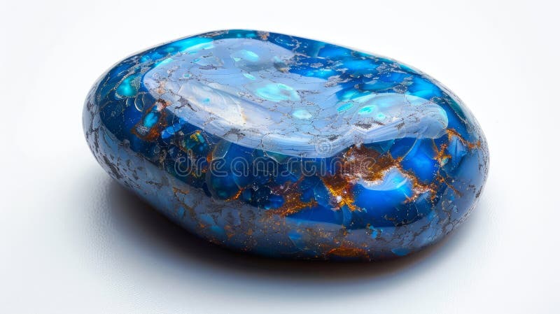 Polished Blue Gemstone with Vibrant Patterns Resting on a Light Surface ...