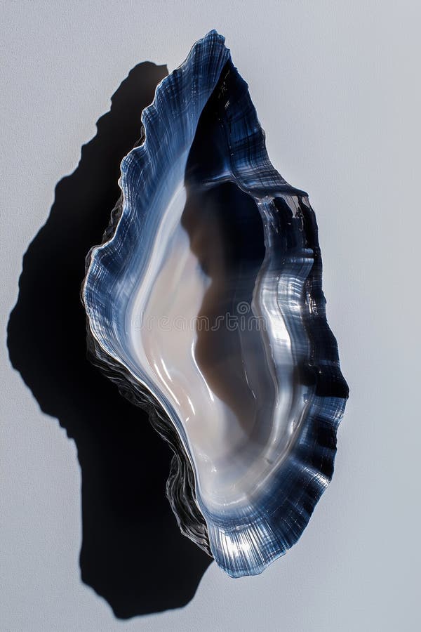 Polished Blue and White Oyster Shell with Shadow Contrast on White ...