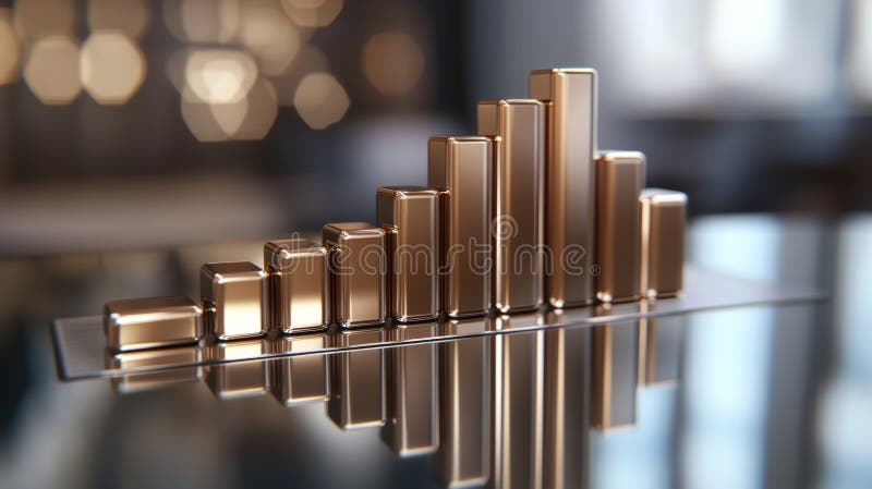 Bronze Bar Graph Depicting Financial Success and Growth on a Mirrored ...