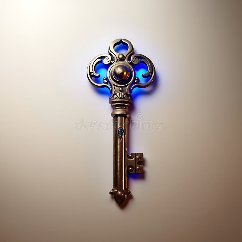 A Polished Bronze Key with Glowing Blue Accents Stock Illustration ...