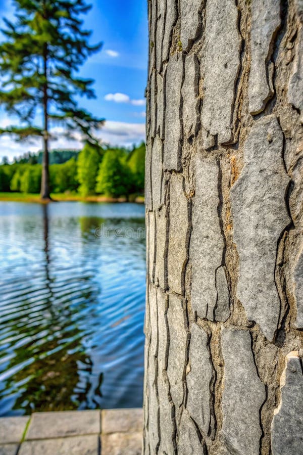 Polished Cement with Lake Motif and Bark Texture Stock Illustration ...