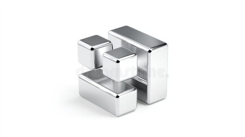 Abstract Chrome Cubes 3D Render: Modern Geometric Design Stock Illustration - Illustration of ...