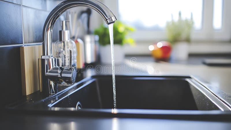 Polished Chrome Sink Detail in Stylish Modern Kitchen Stock Image ...