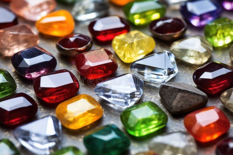 Polished Colored Gemstones Displayed on Grid Stock Illustration ...