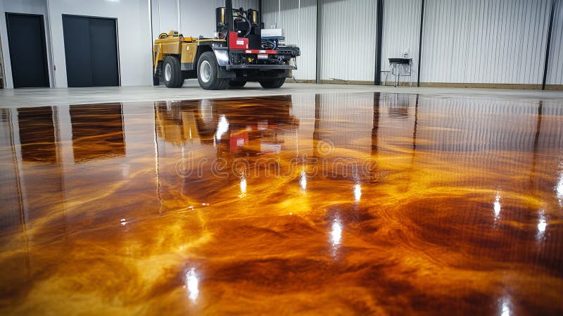 Polished Concrete Floor with a Shiny Gold Epoxy Coating Reflecting ...