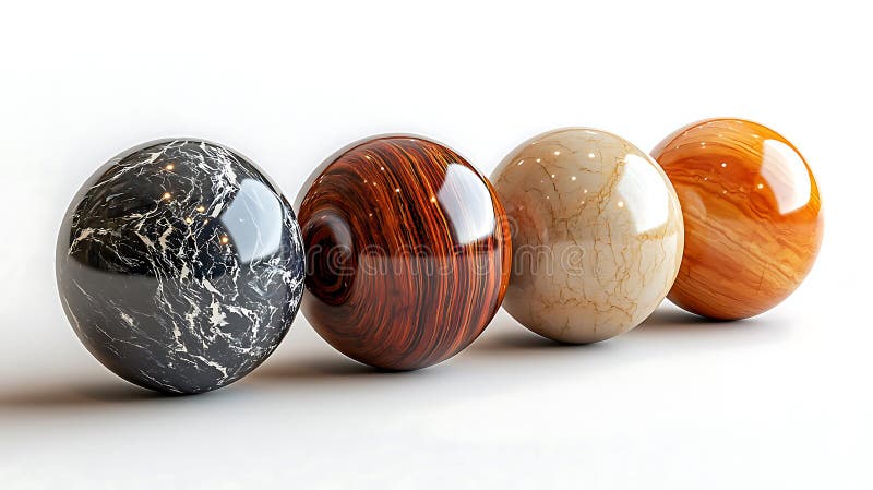 Polished Decorative Spheres in Various Colors and Textures, Showcasing ...