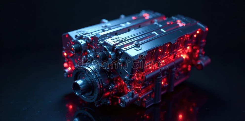 Polished Engine Block, Intense Light Highlights, Engineering ...