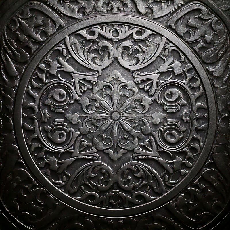 Polished Engraved Iron Surface with Ornamental Patterns and Fine ...