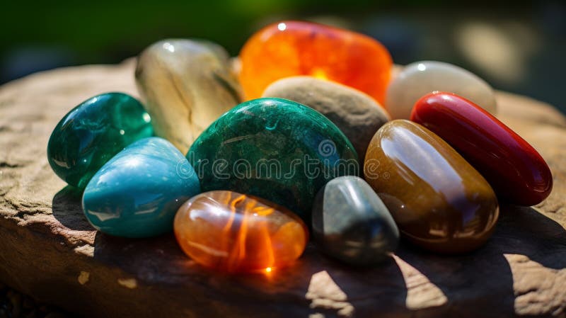 Polished Gemstones Displayed on a Rock Stock Illustration ...