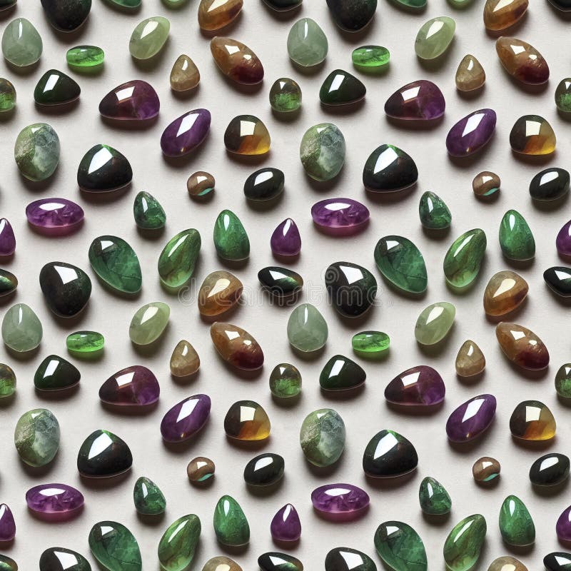 Polished Gemstones Seamless Pattern. Tumbled Rocks, Pebbles Repeating ...