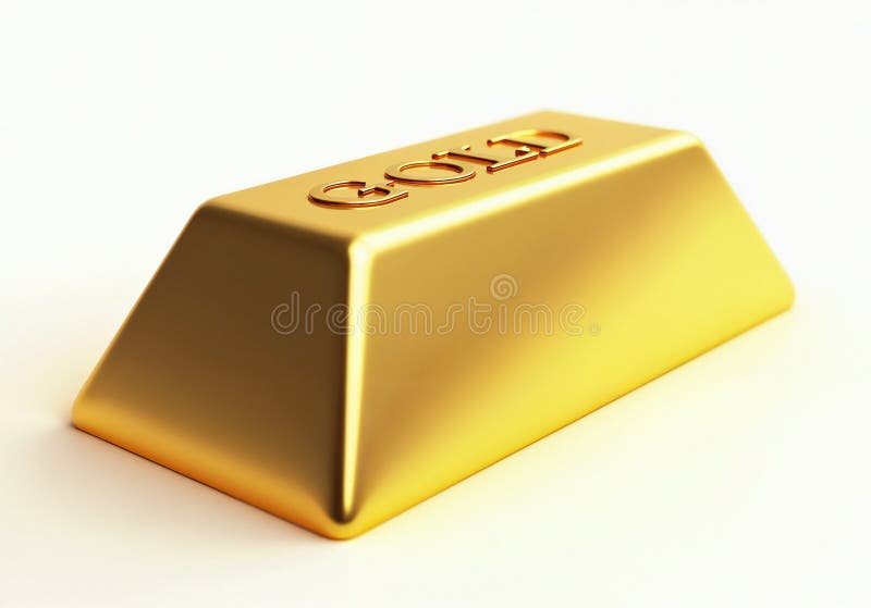 Polished Gold Bar with Engraved Text on White Background Stock ...