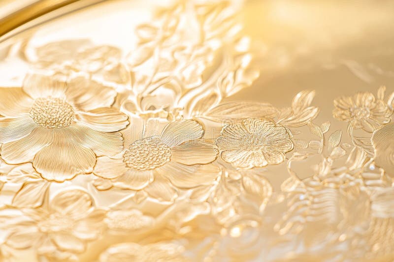 A Polished Gold Surface with Radiant Reflections and Fine Engraving ...