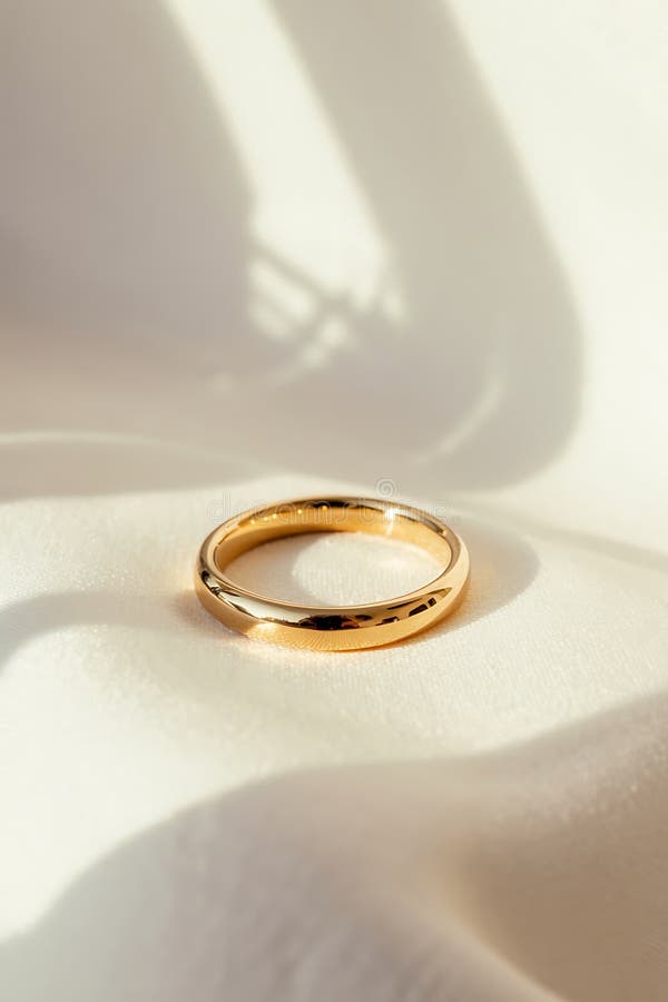 Polished Gold Wedding Band Ring Casting Elegant Shadow on Neutral ...