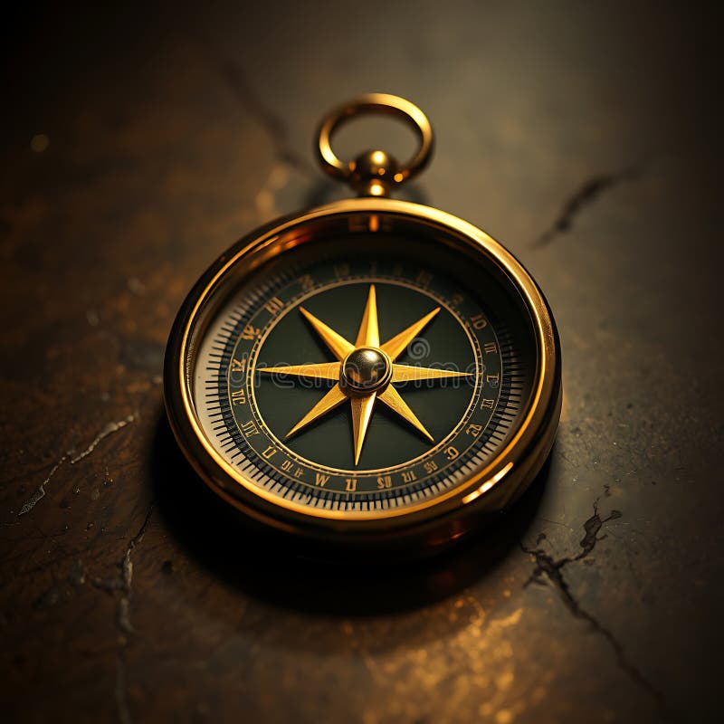 A Polished Golden Compass Glowing Faintly in Dim Light Stock ...