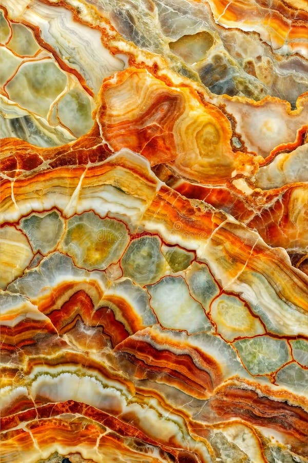 A Polished Jasper Surface with Intricate Layers of Orange, White, and ...
