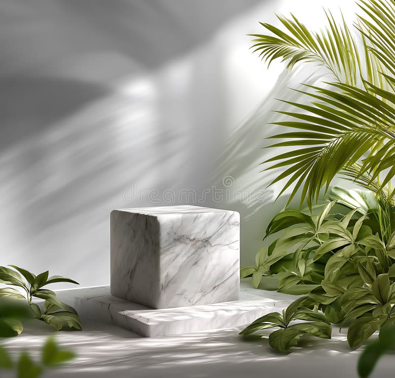 A Polished Marble Cube Rests on a Slightly Larger Marble Base, Both ...