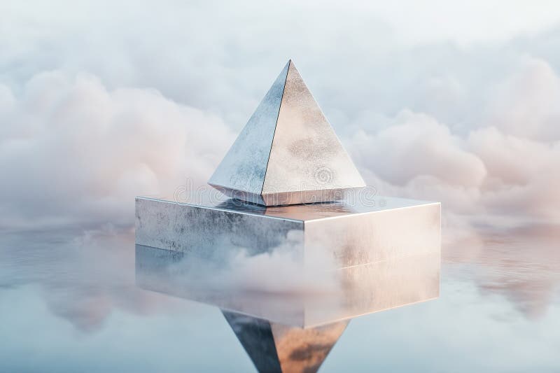 Polished Metal Cubes and Pyramids Float Gracefully in Soft-focus Mist ...