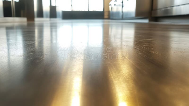 Polished Metal Floor Reflecting Sunlight through Windows Stock ...