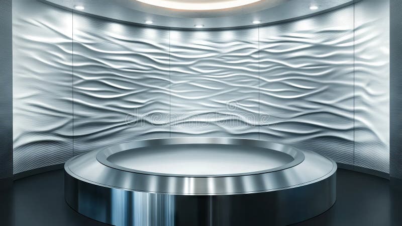 A Polished Metal Room with a Circular Stage and Undulating Wall ...