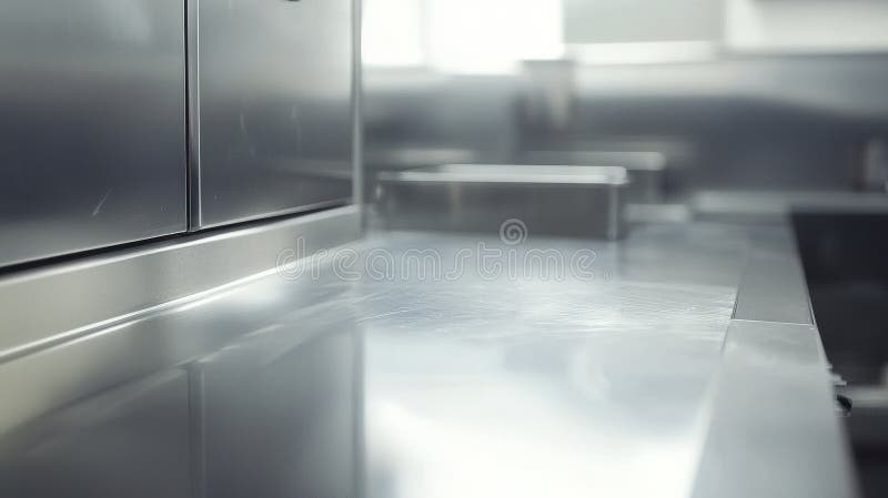 Polished Metal Surfaces in a Bright Kitchen Space Stock Illustration ...