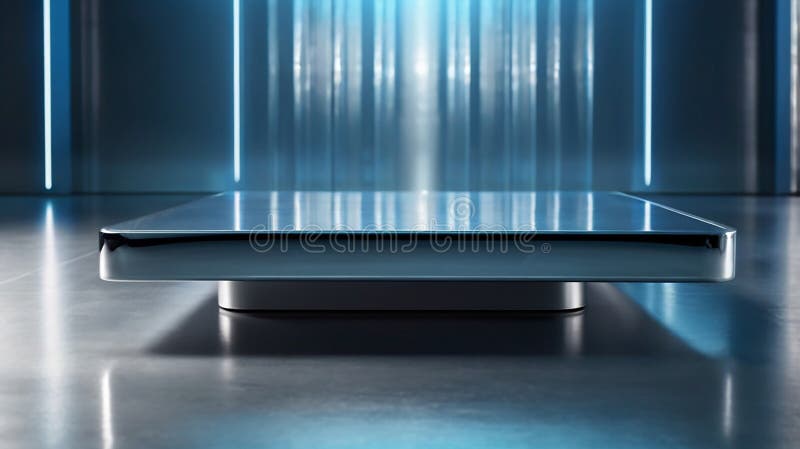 Polished Metallic Platform with Blue Light Reflective Stock Photo ...