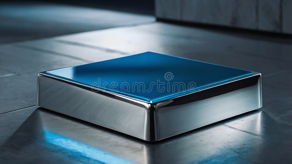 Polished Metallic Platform with Blue Light Reflective Stock Image ...