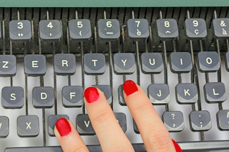 Polished Nails of Female Secretary Typing on the Keys of an Old ...