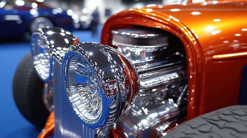 Polished Orange Hot Rod Engine at a Car Show Stock Illustration ...