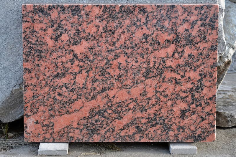 Polished Red Granite Stone Slab with Unique Black Patterns Stock Photo ...