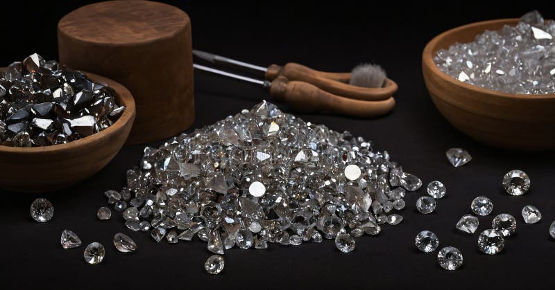Polished and Rough Diamonds Large Sizes on Table with Tools for Sorting ...